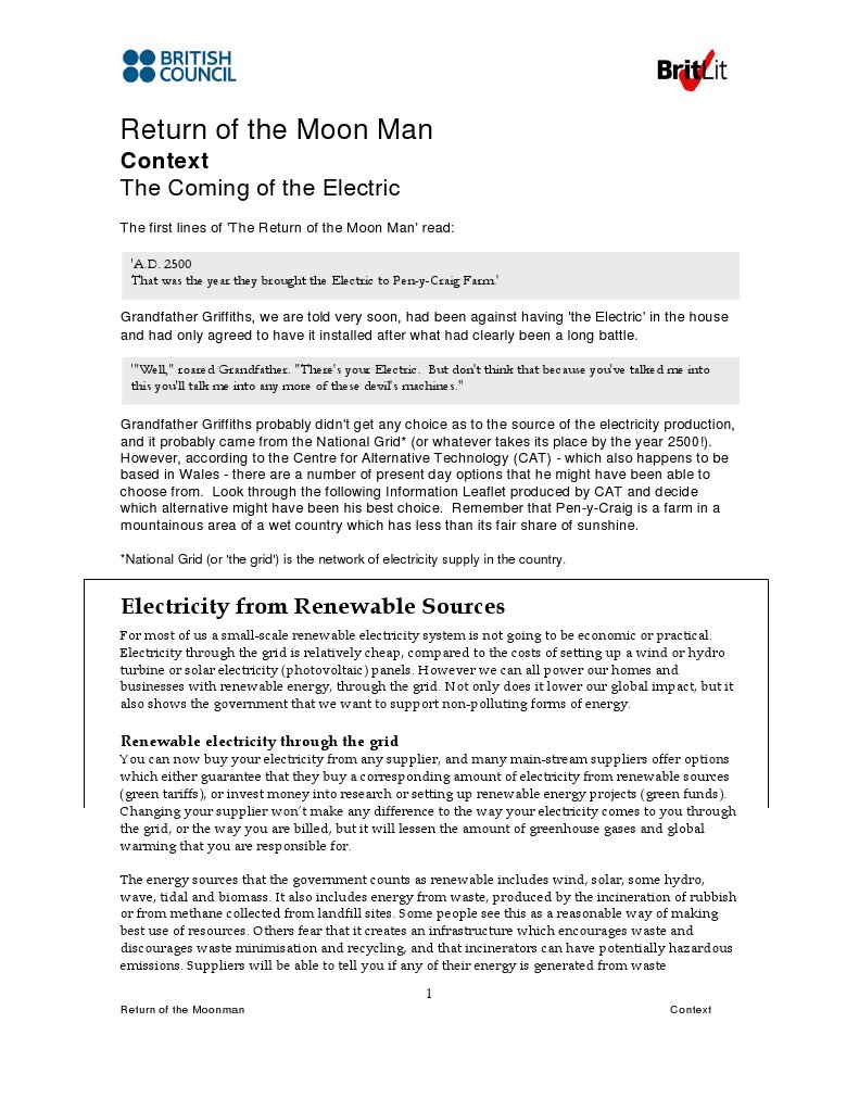 Return of The Moon Man: Context | PDF | Renewable Energy | Wind Power