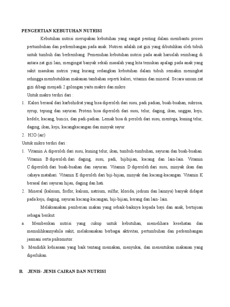 Pengertian Kebutuhan Nutrisi | PDF