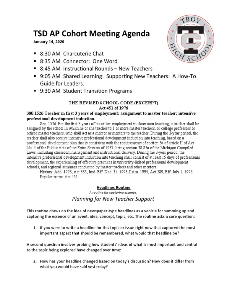 TSD Ap Cohort Meeting Agenda | PDF | Mentorship | Teachers