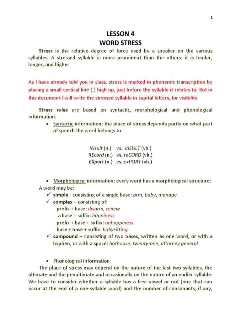 Word Stress. Simple Words | PDF | Stress (Linguistics) | Syntax