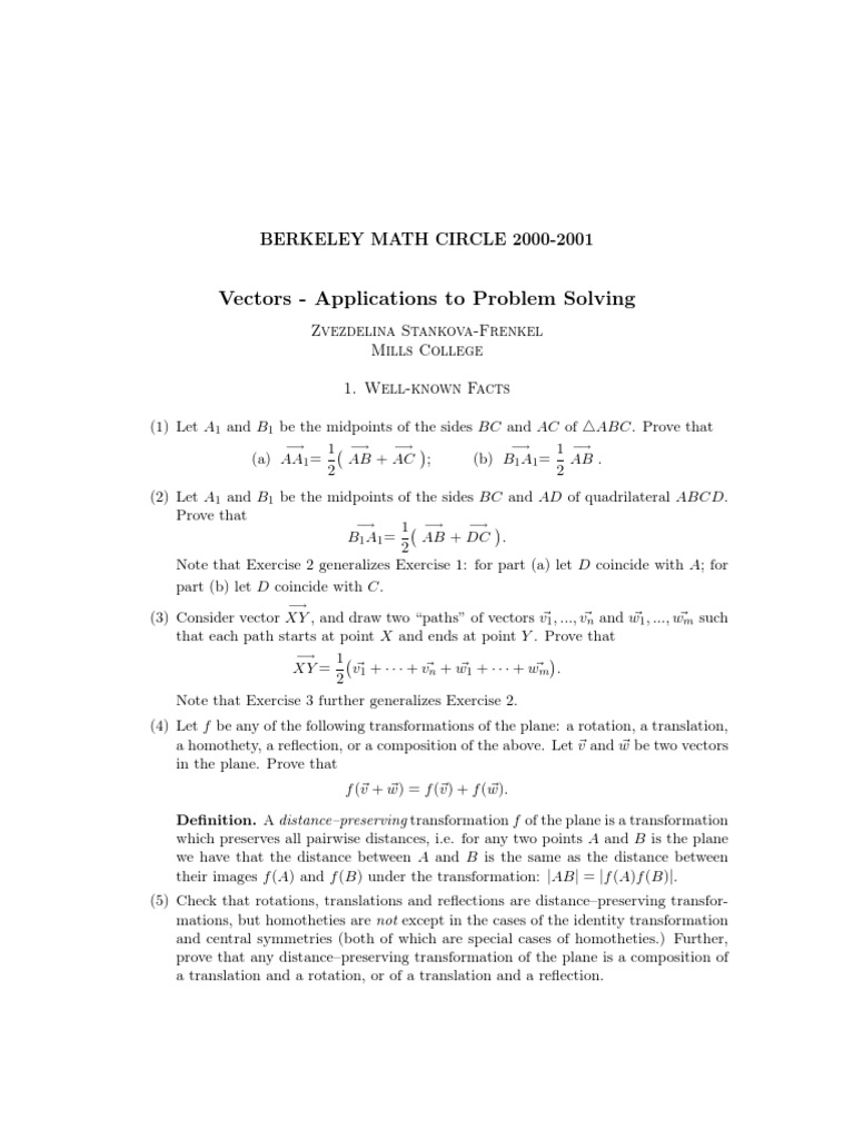 Vectors - Applications To Problem Solving: Berkeley Math Circle 2000 ...