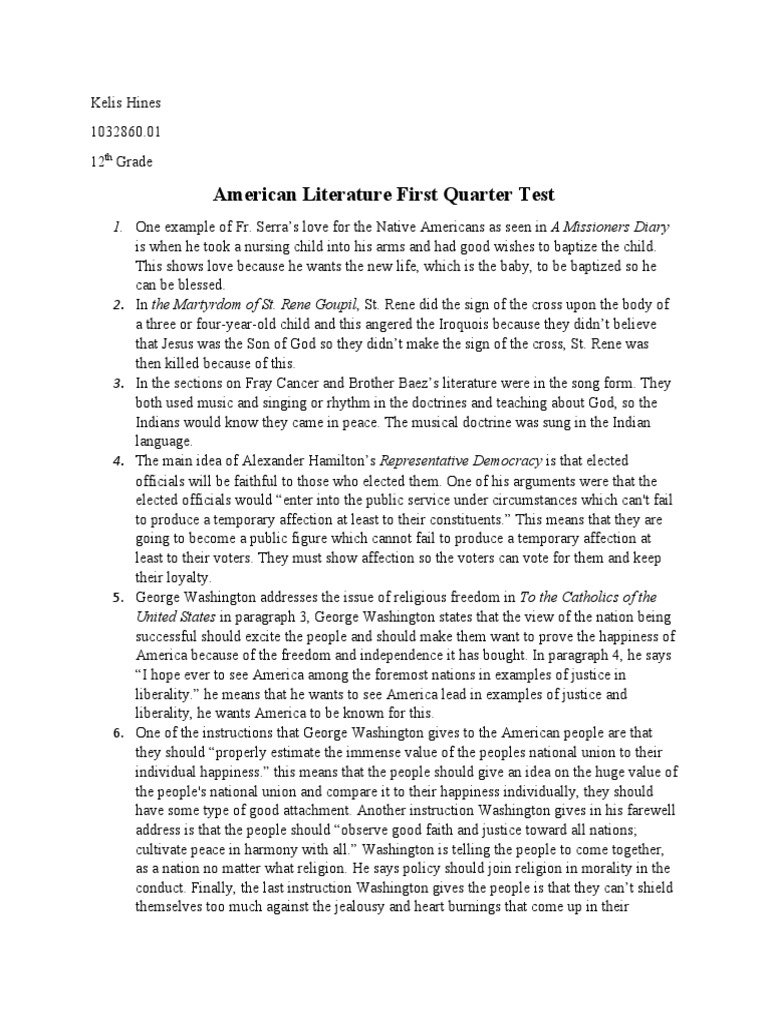 American Literature Test Review | PDF | Moby Dick | Captain Ahab