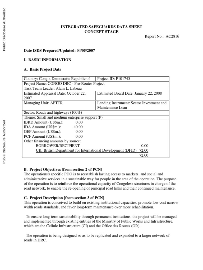 Integrated Safeguards Data Sheet Concept Stage | PDF | Democratic ...