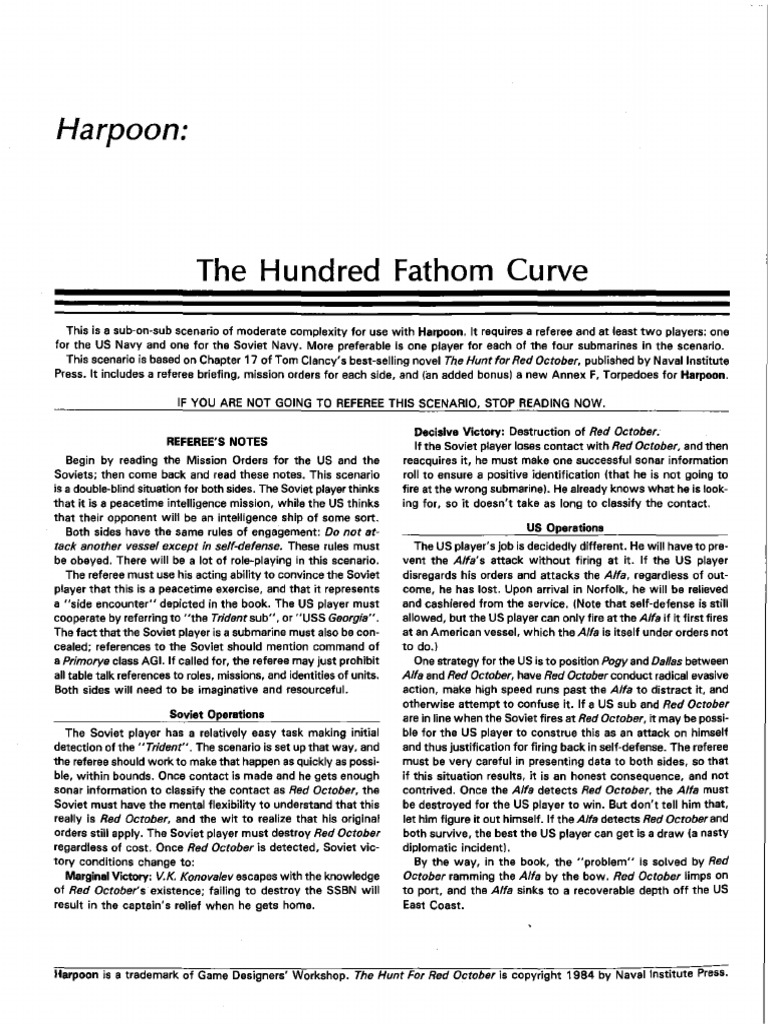 Harpoon - The Hundred Fathom Curve (GDW) | PDF | Submarines | Sonar