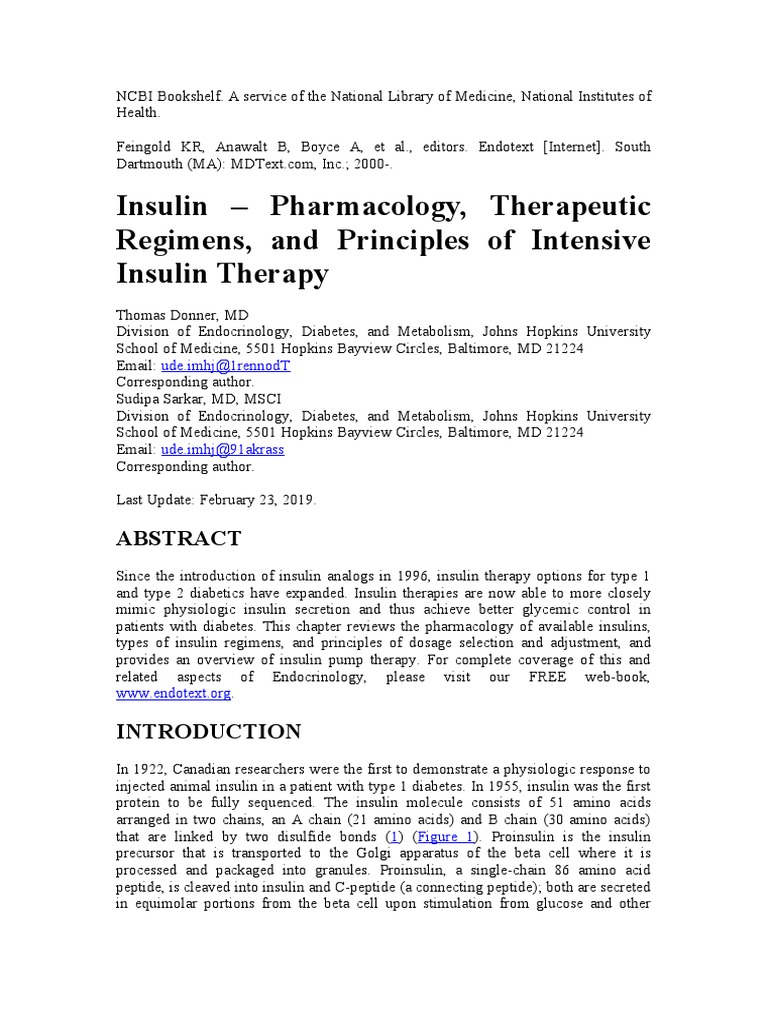 Insulin Pharmacology Therapeutic Regimen and Priciple of Intensive ...