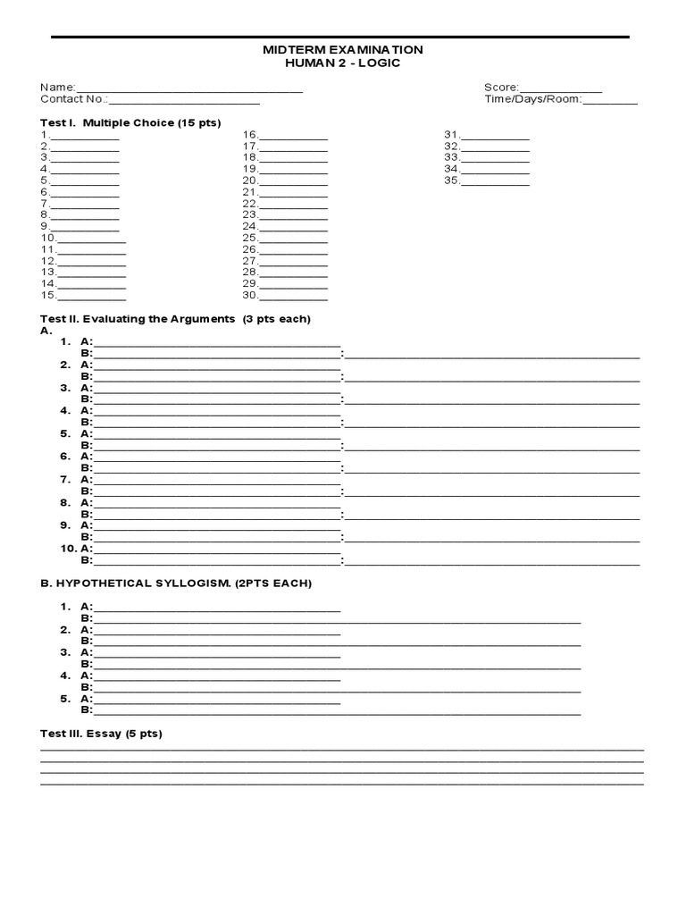Logic Midterm Exam Template | PDF | Epistemology | Logic