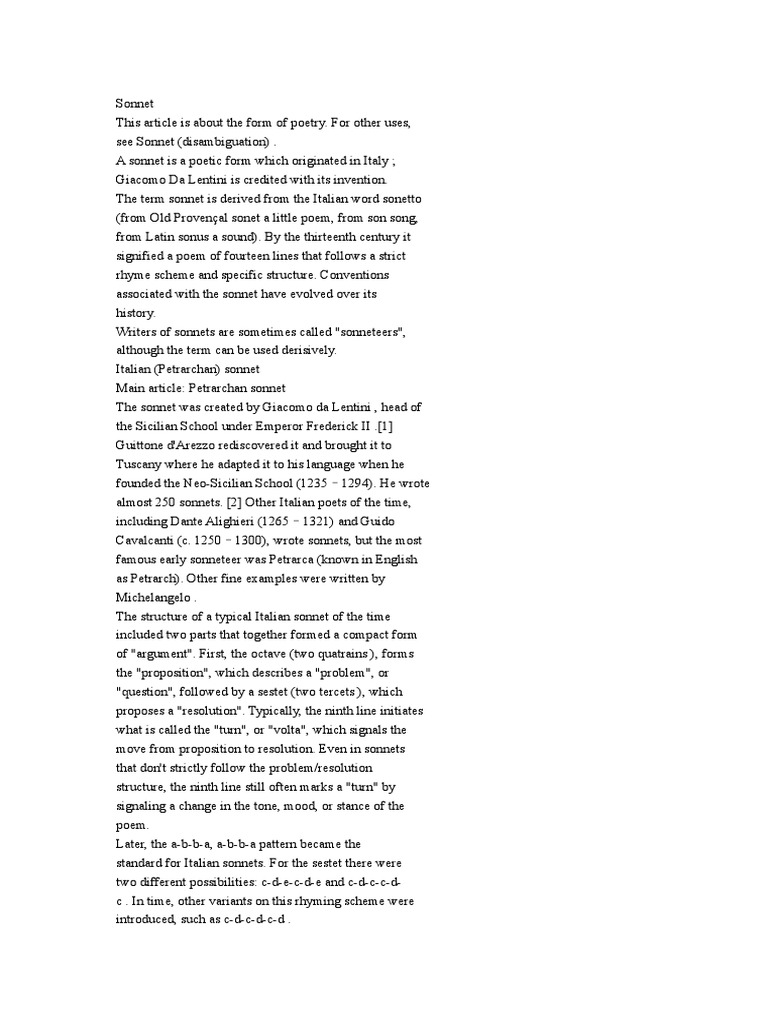 Sonnet | PDF | Sonnets | Phonaesthetics