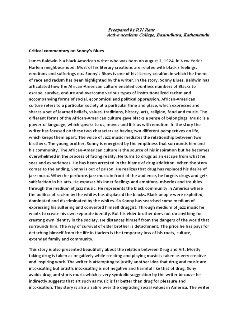 Critical Commentary On Sonny's Blues | PDF | Blues | African American ...