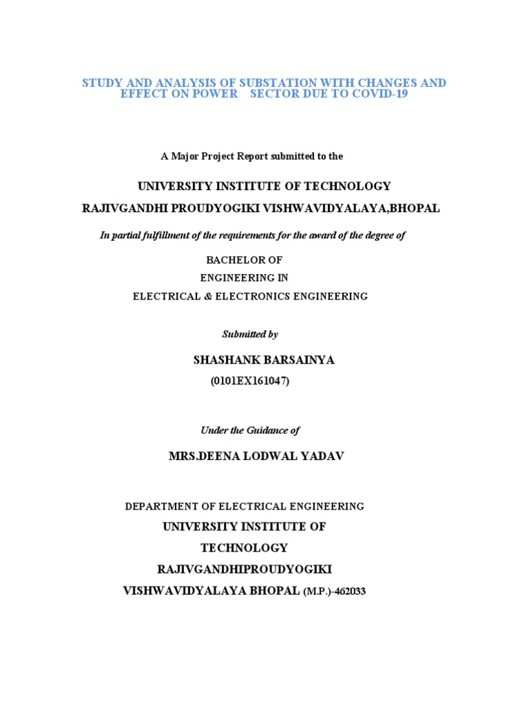 8TH Sem Projet Shashank | PDF | Electrical Substation | Transformer