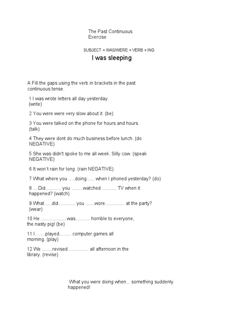 The Past Continuous Exercise | PDF