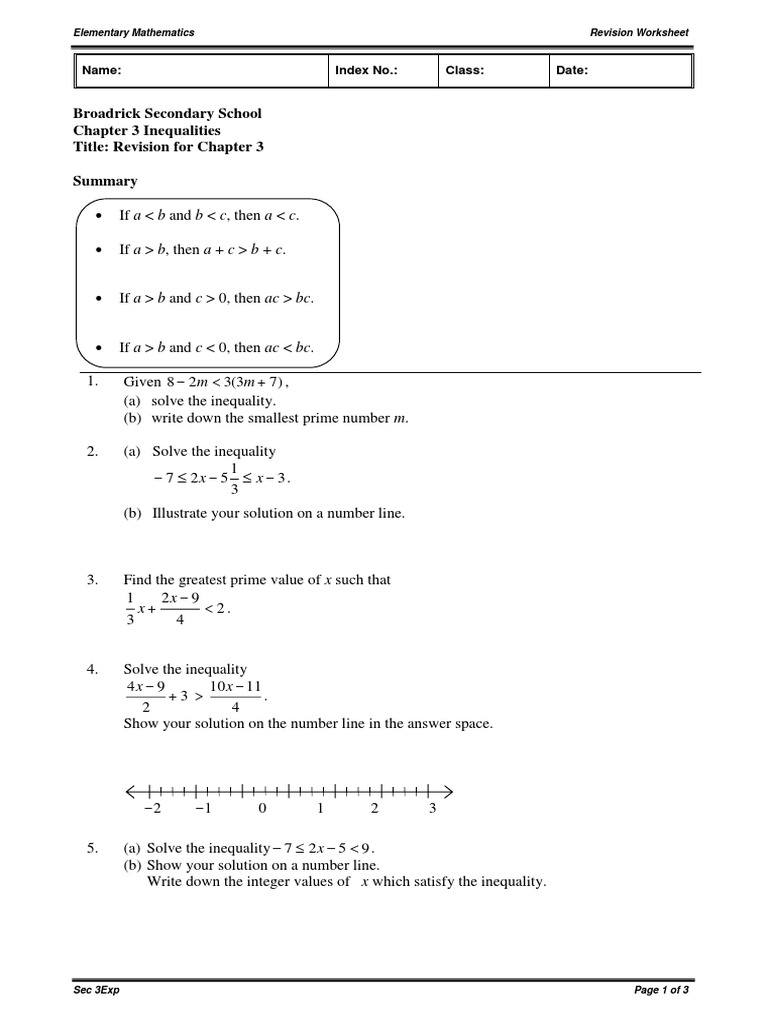 Chapter 3 Inequalities Revision | PDF | Inequality (Mathematics) | Numbers