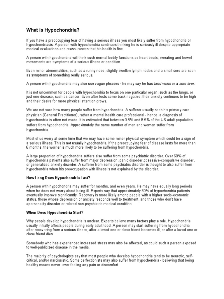 What Is Hypochondria | PDF | Anxiety Disorder | Psychiatry Related Fields
