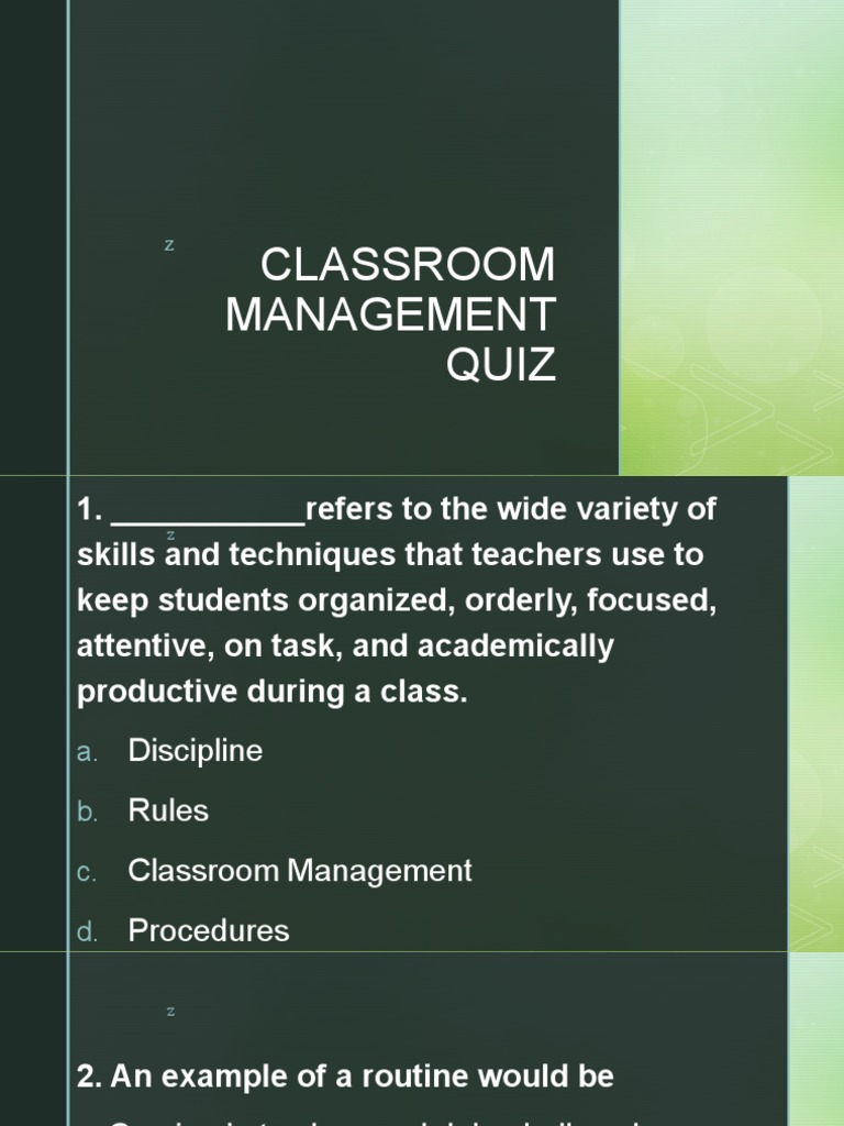 Classroom Management Quiz for Teachers | PDF | Classroom Management ...