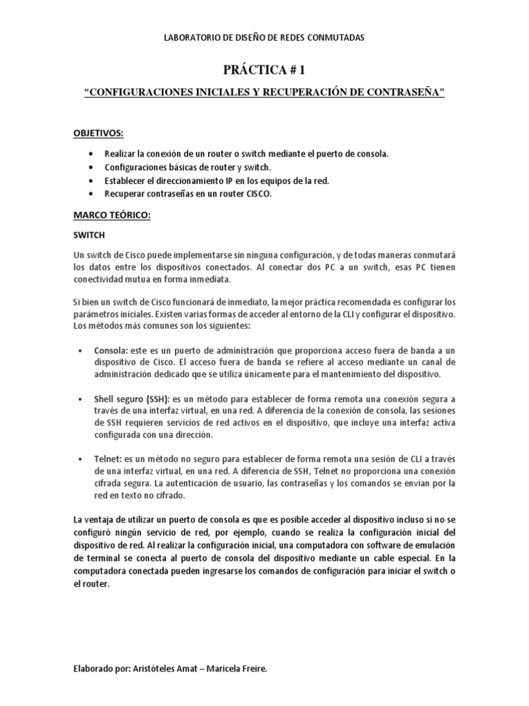 Práctica # 1 Configuraciones Iniciales y Recuperación de Contraseña | PDF | Dirección IP ...