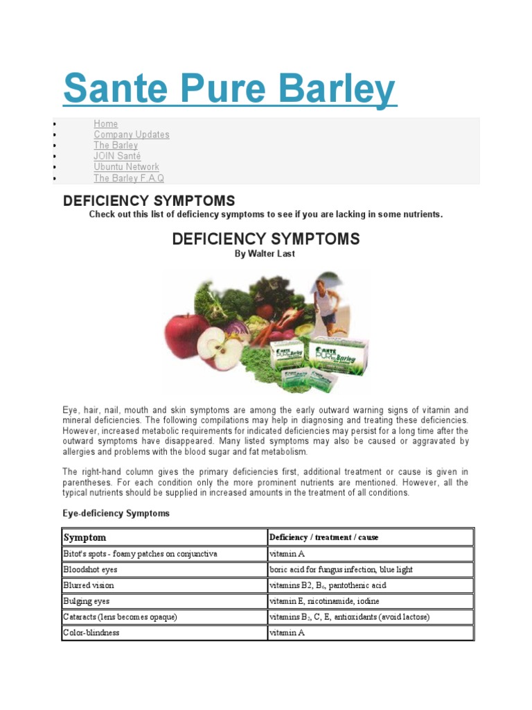 Sante Pure Barley: Deficiency Symptoms | PDF | Dermatitis | Nail (Anatomy)
