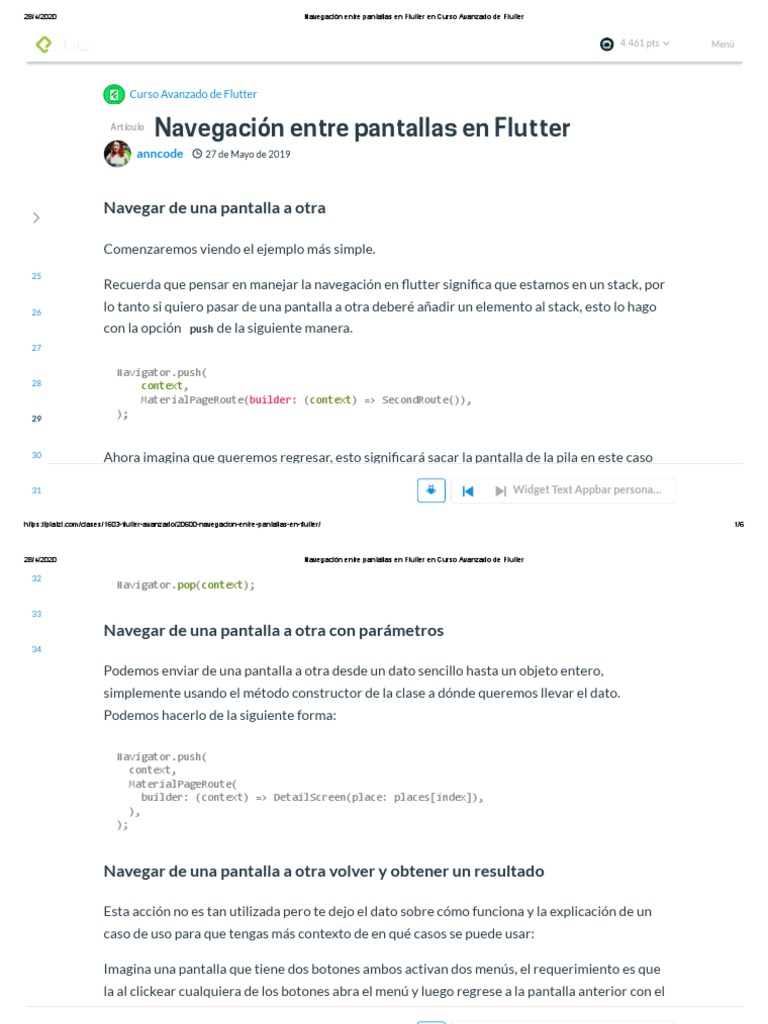Navegación Entre Pantallas en Flutter en Curso Avanzado de Flutter ...