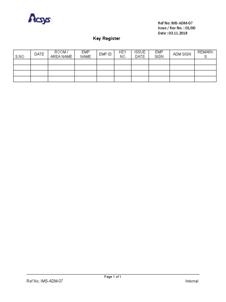 IMS-ADM-07 Key Register | PDF