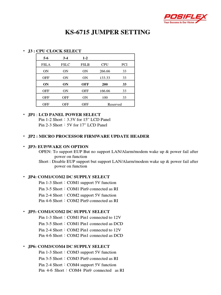 Ks-6715 Jumper Setting: J3: Cpu Clock Select | PDF | Dos | Ibm Pc ...