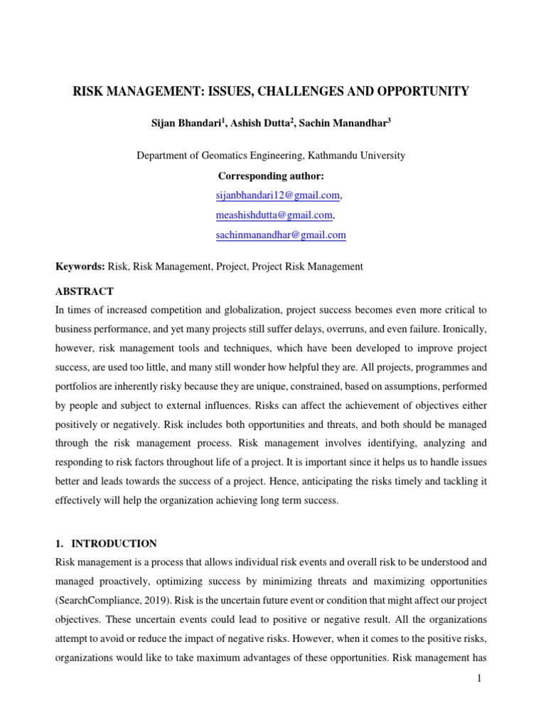 A Comprehensive Overview of Risk Management: Processes, Challenges and ...