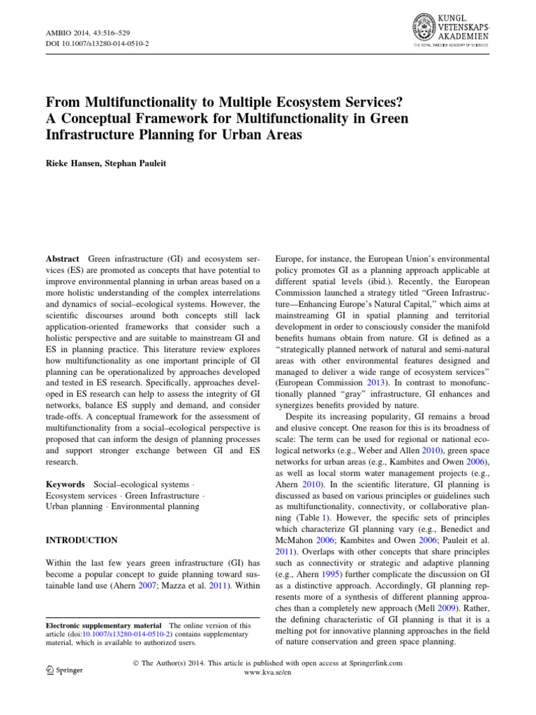 (Hansen & Pauleit, 2014) From Multifunctionality To Multiple Ecosystem Services, A Conceptual ...
