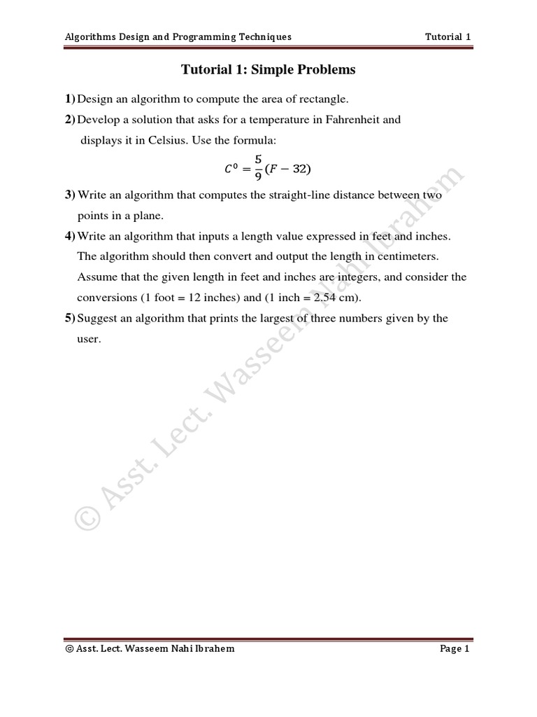 Tutorial 1: Simple Problems | PDF | Interest | Algorithms