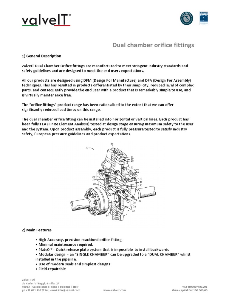 Dual Chamber Orifice Fittings: 1) General Description | PDF | Pipe ...