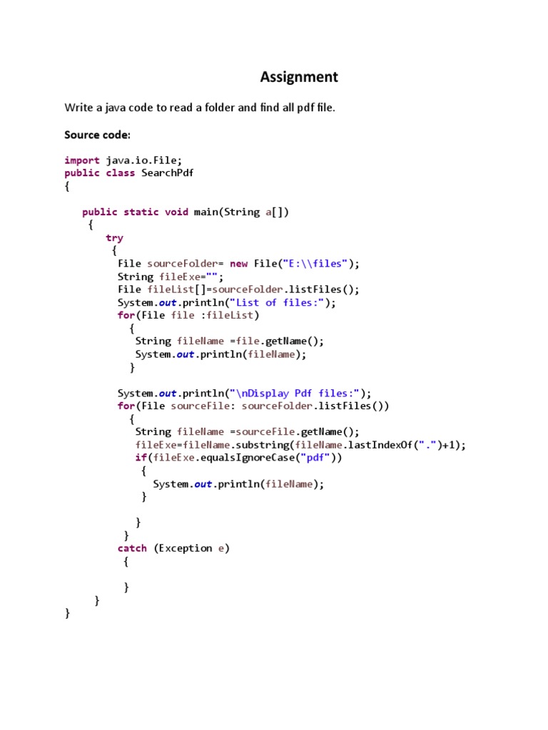 Assignment: Write A Java Code To Read A Folder and Find All PDF | PDF