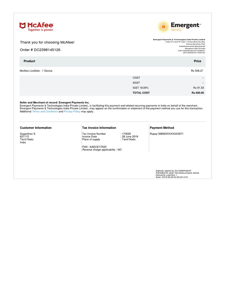 Mcafee PDF | PDF | Payments | Taxes