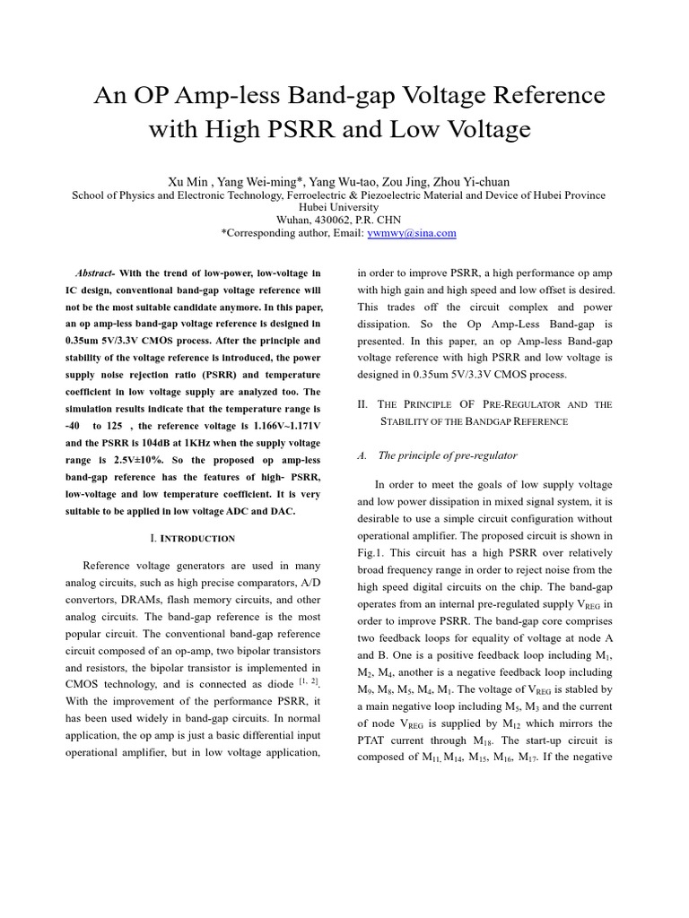 An OP Amp-Less Band-Gap Voltage Reference With High PSRR and Low Voltage | PDF | Operational ...