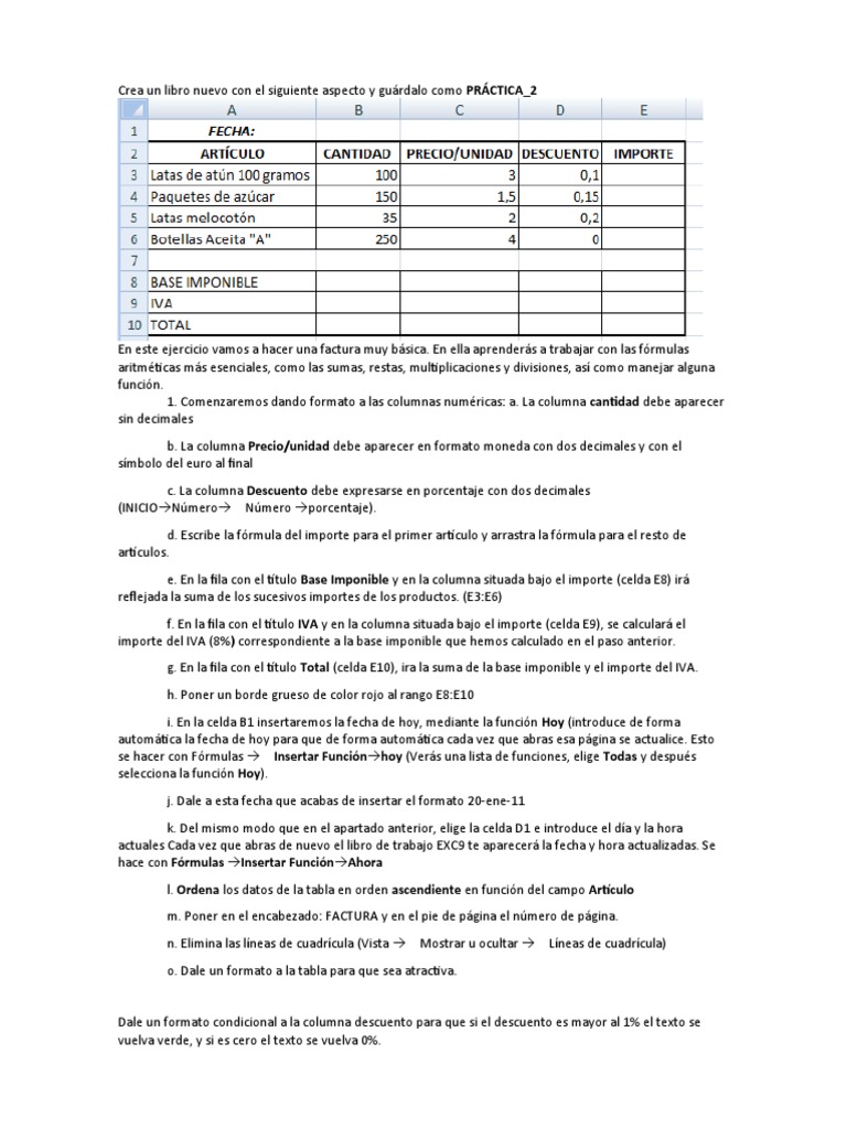 Pracricas EXCEL Ejercicio 2 | PDF | Enseñanza de matemática | Informática y tecnología de la ...
