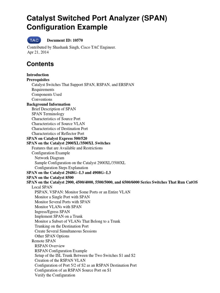 Catalyst Switched Port Analyzer (SPAN RSPAN) Configuration Example ...
