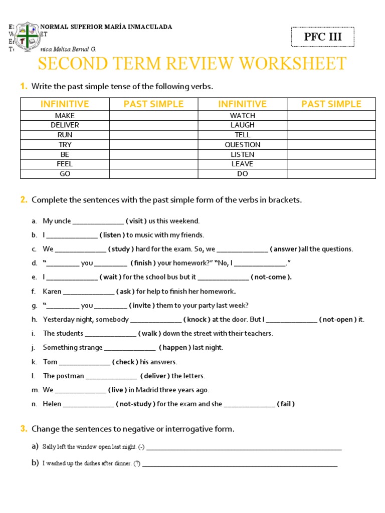 Past Simple Tense Review Worksheet | PDF | Syntax | Grammar