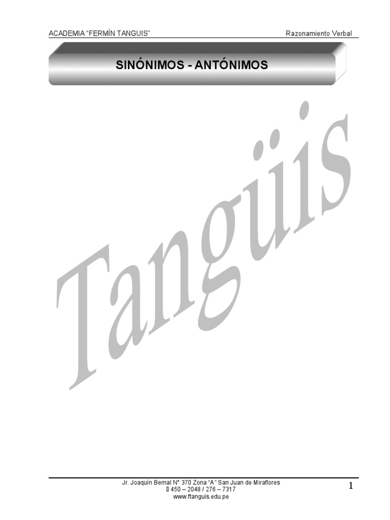 Sinónimos y Antónimos: Ejercicios de Razonamiento Verbal | PDF ...