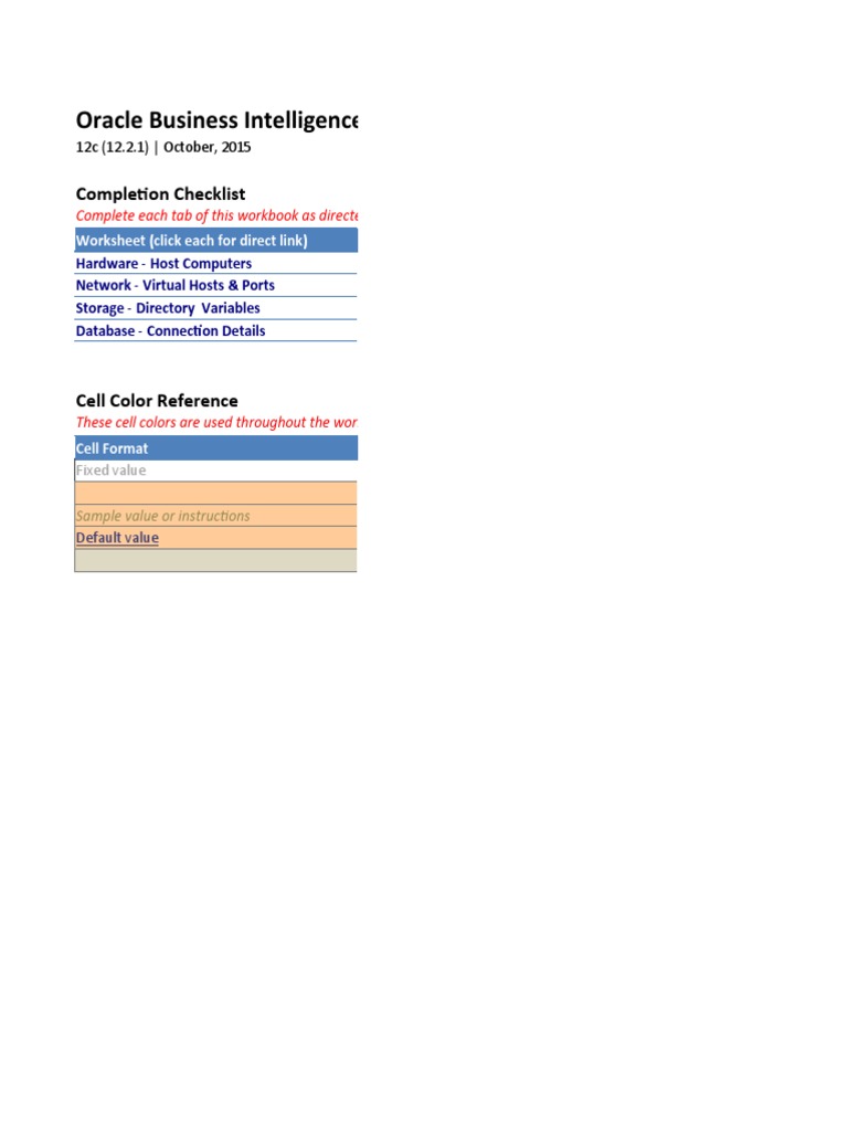 Oracle Business Intelligence Enterprise Deployment Workbook: Completion ...