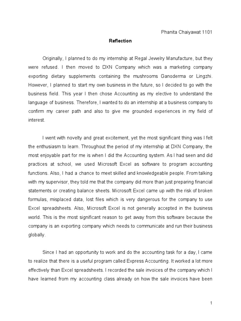 Internship Reflection | PDF | Spreadsheet | Microsoft Excel