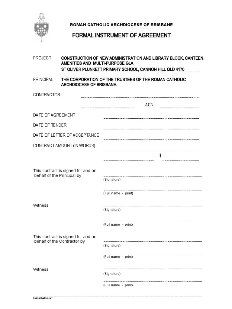 Appendix A - Formal Instrument of Agreement