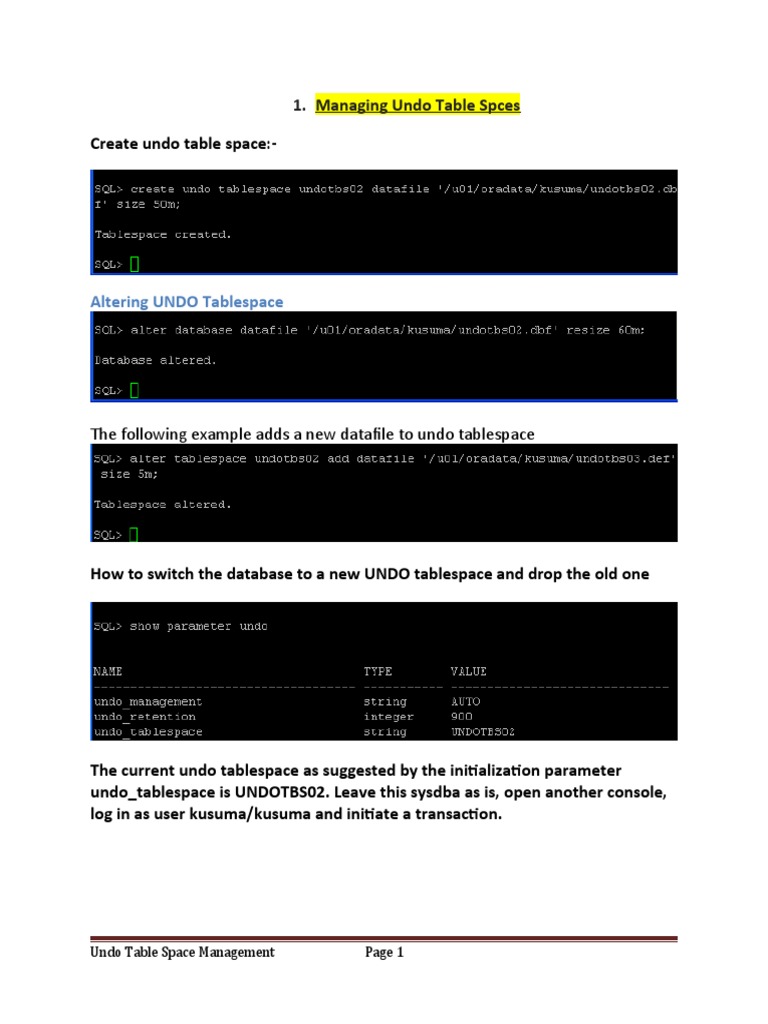 Managing Undo Table Spces | PDF | Database Transaction | Databases