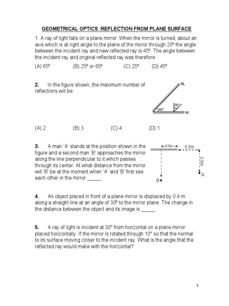 Geometrical Optics Assignment 1 | PDF | Mirror | Angle