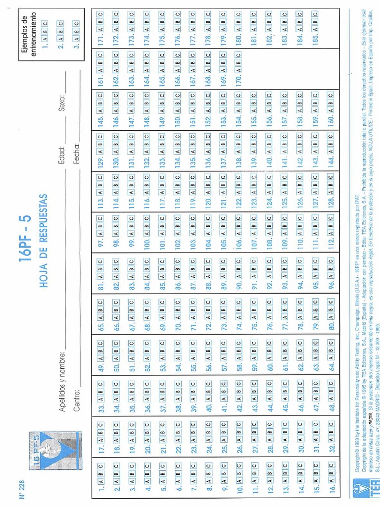 Hoja de Respuesta 16 PF 5 | PDF