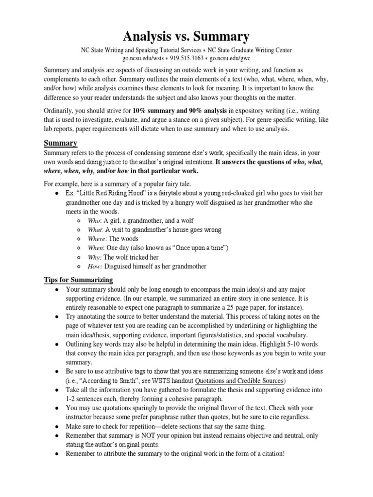 Analysis vs. Summary: Where, When, Why, And/or How in That Particular ...
