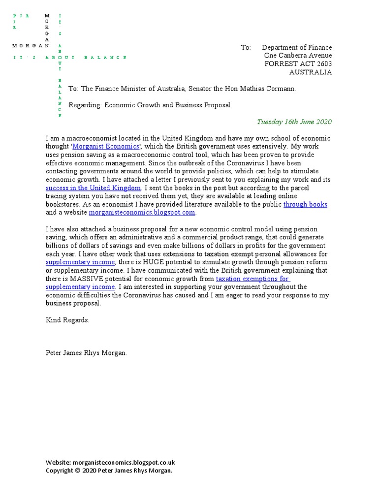 Scribd Letter To The Australian Finance Minister Regarding Economic ...