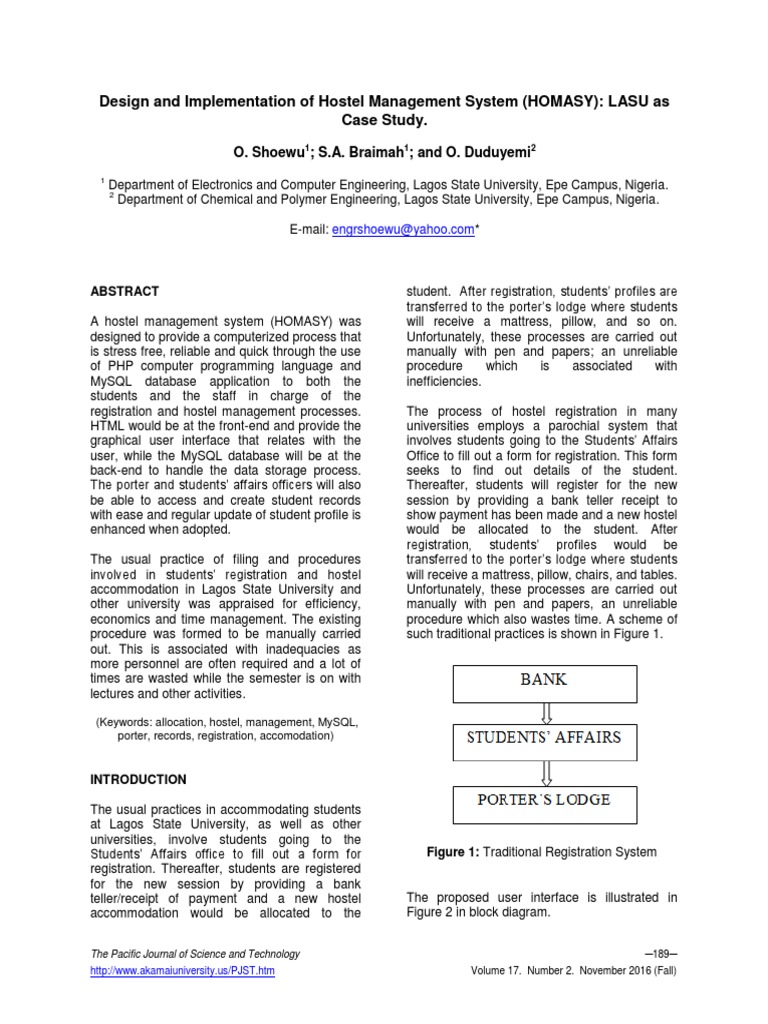 Design and Implementation of Hostel Management System (HOMASY) : LASU ...