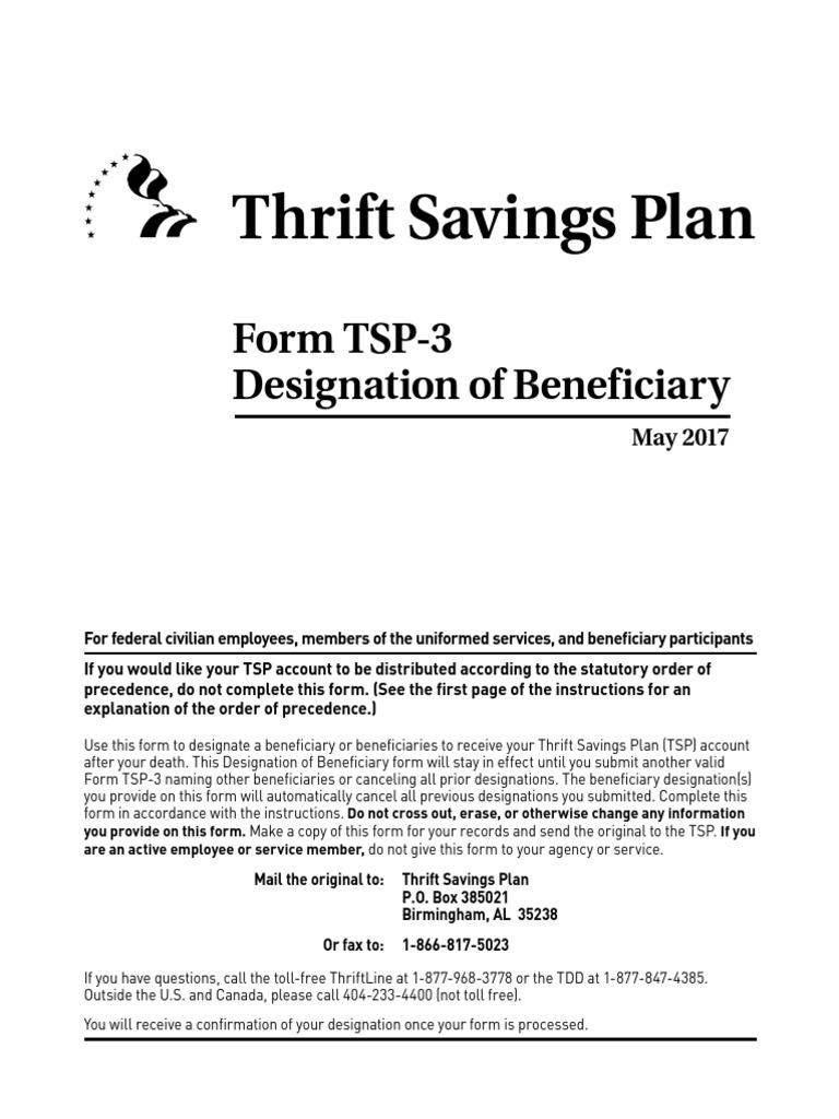 Thrift Savings Plan: Form TSP-3 Designation of Beneficiary | PDF ...