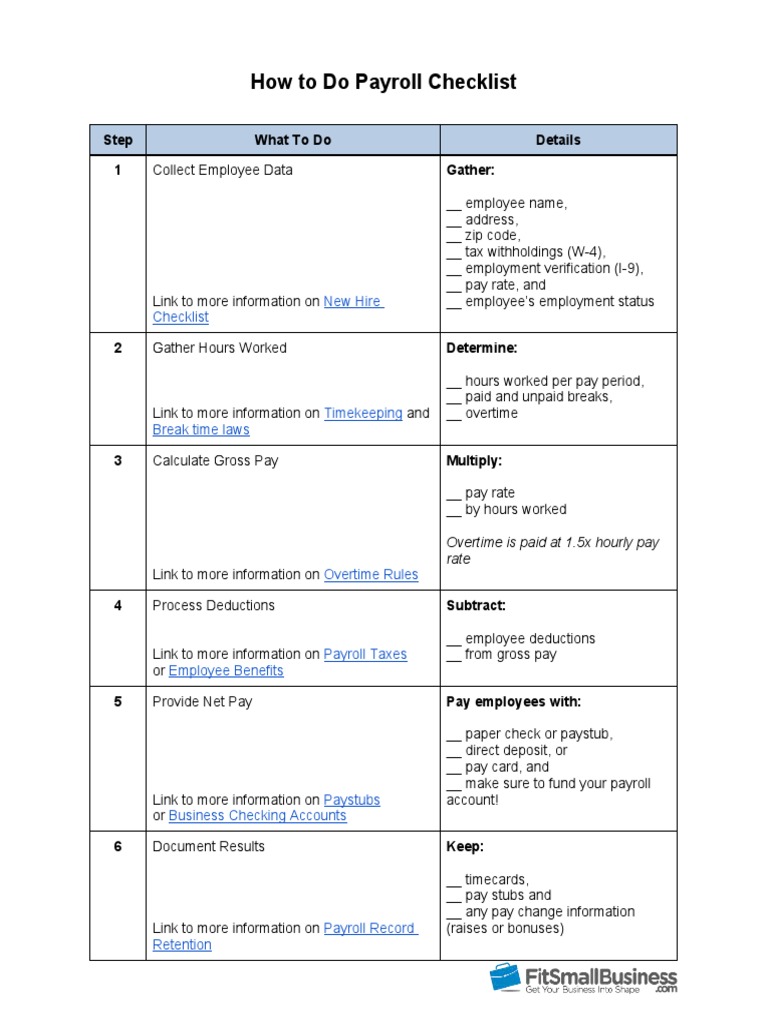 Checklist - How To Do Payroll | PDF | Paycheck | Payroll