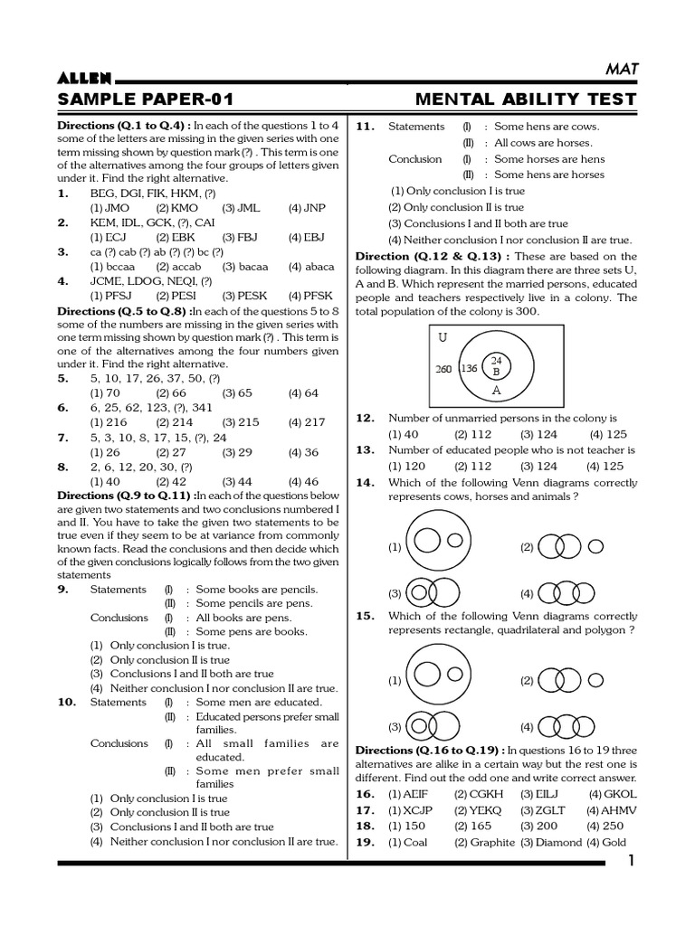 Mental Ability Test Sample Paper | PDF | Nature