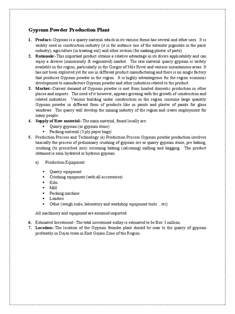 Gypsum Powder Production Plant | PDF