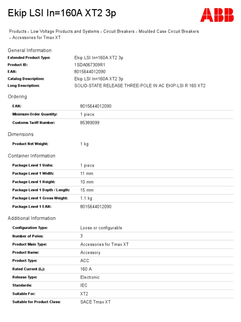 Ekip LSI 160A XT2 Three-Pole Release | PDF