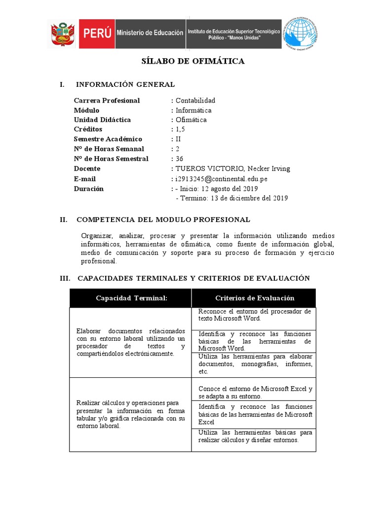 Silabus de Ofimatica | PDF | Microsoft PowerPoint | Microsoft Excel