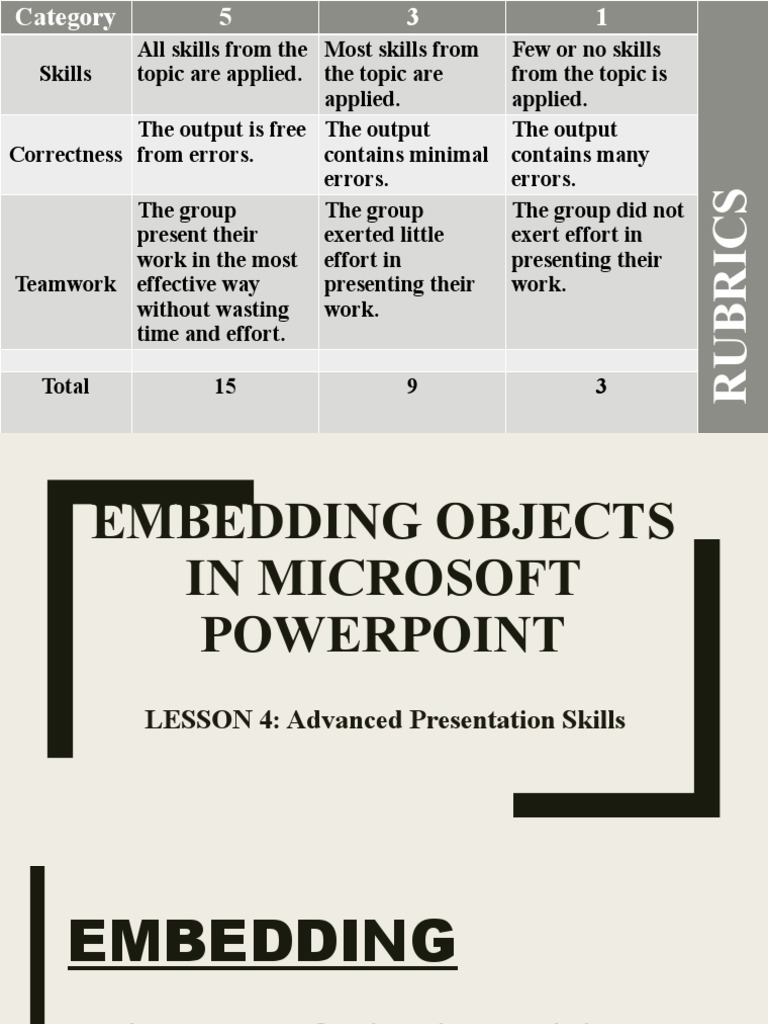 LESSON 5 Advanced Presentation Skills Embedding Objects in MS ...