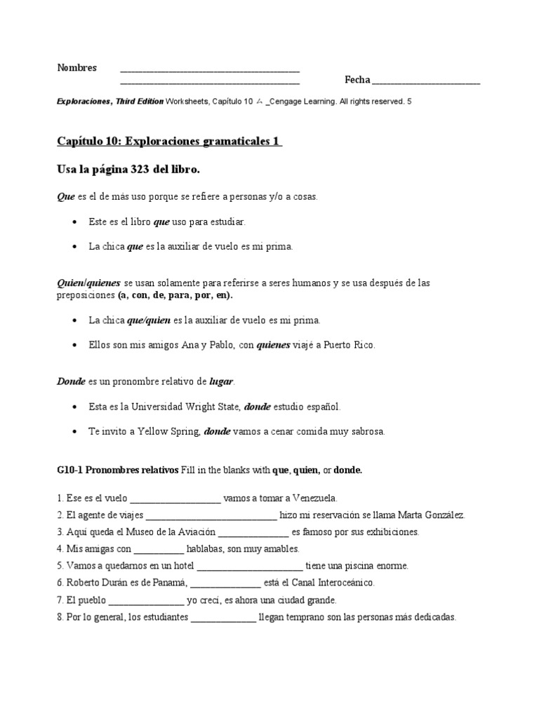 Pronombres Relativos en Español: Ejercicios | PDF